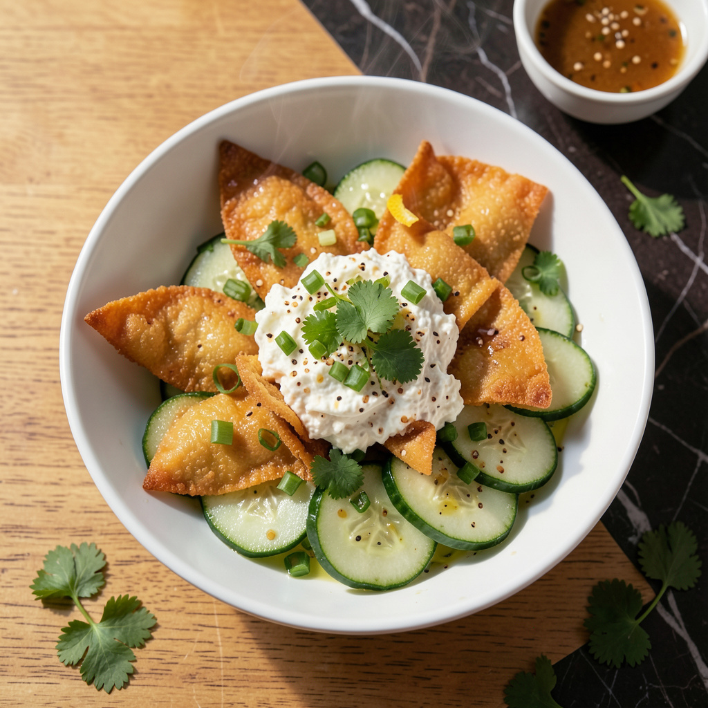 Crab Rangoon Cucumber Salad Recipe: Creamy Wonton Crisp with Cool Herb ...